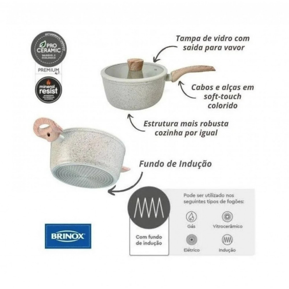 Conjunto De Panelas Ceramic Life Sirius Vanilla - Brinox