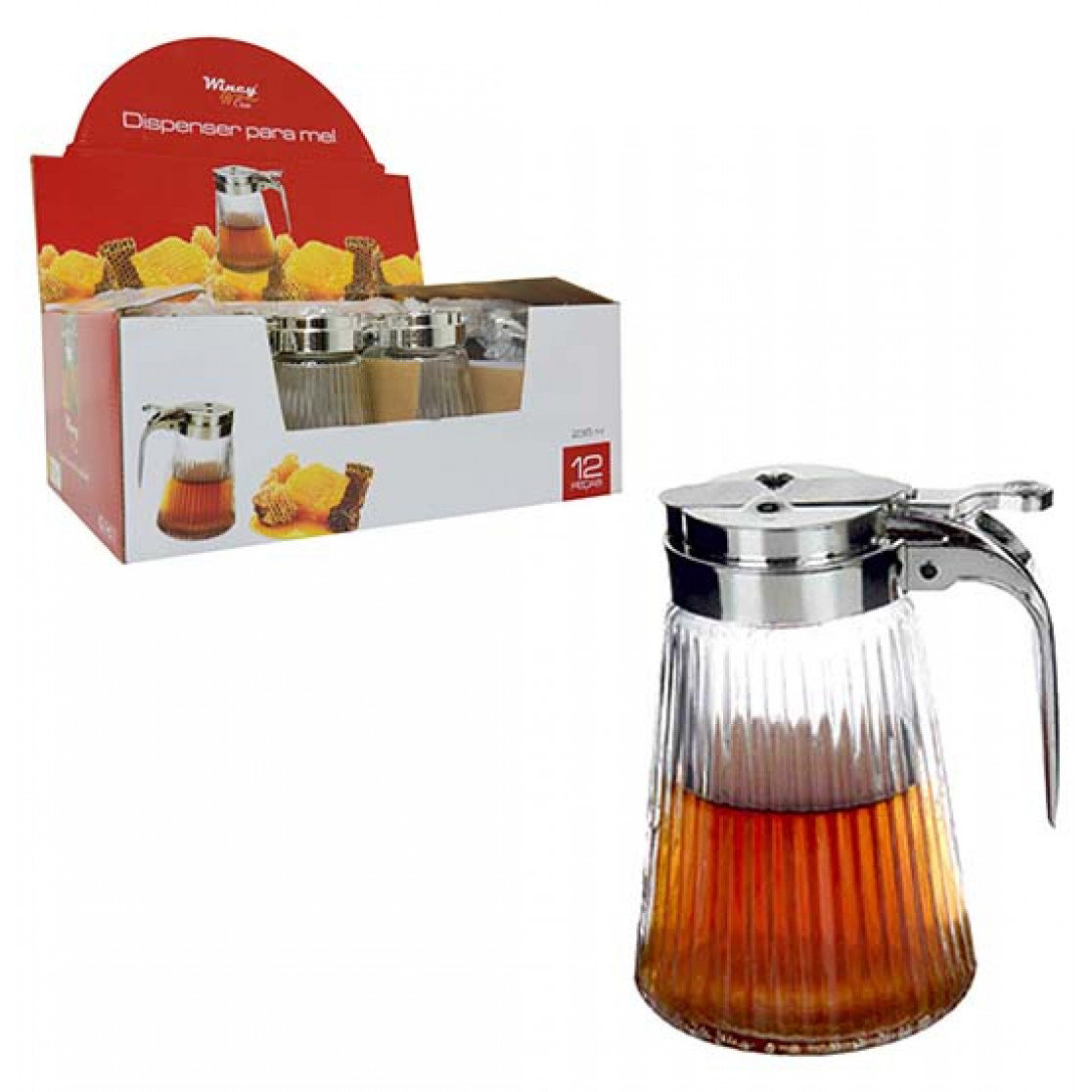 Pote De Vidro Para Mel Meleira Com Tampa Cromada 235ml